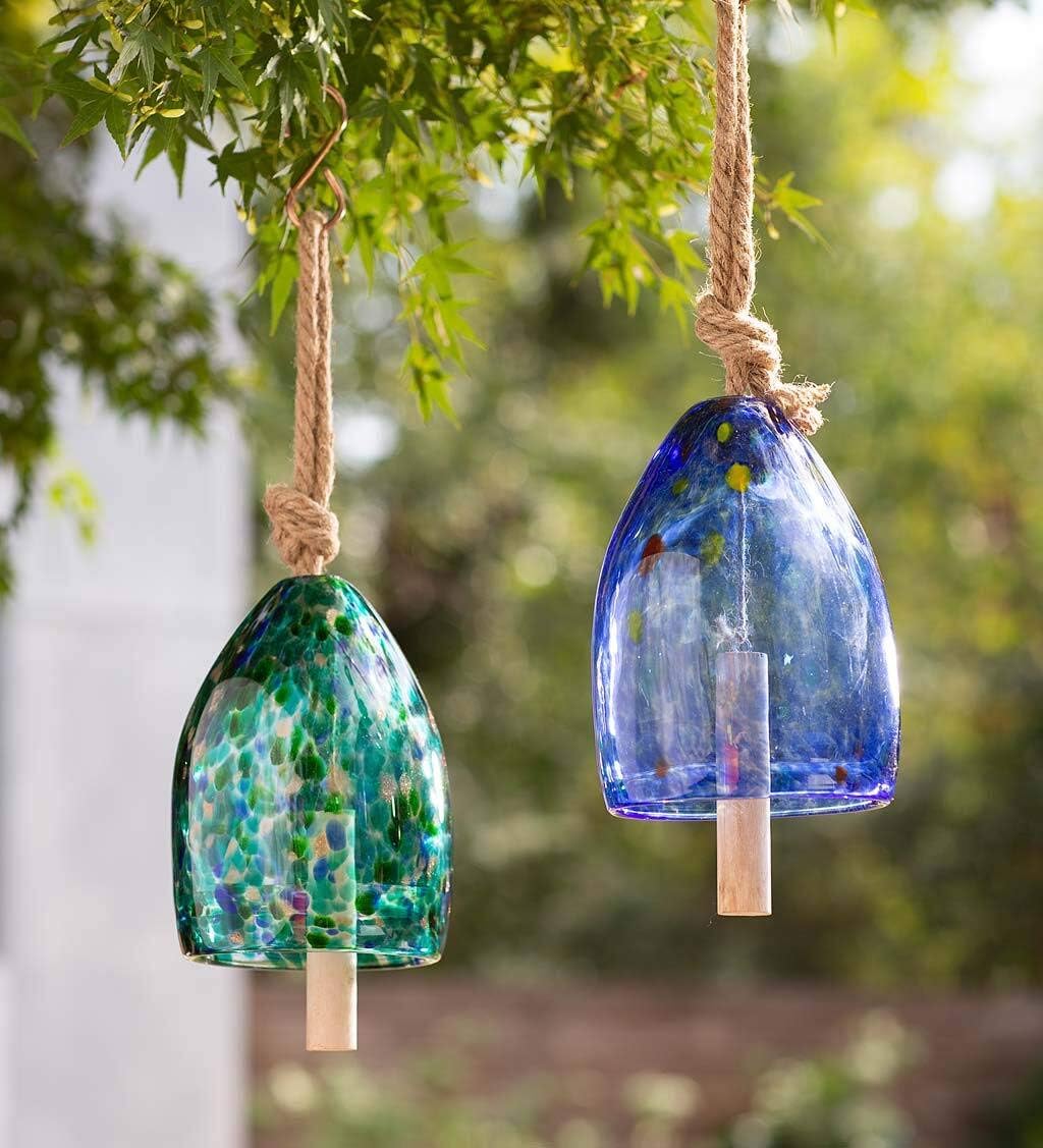 Amazon.com: Vivaterra Hanging Glass Garden Bells (Aqua) : Patio, Lawn ...
