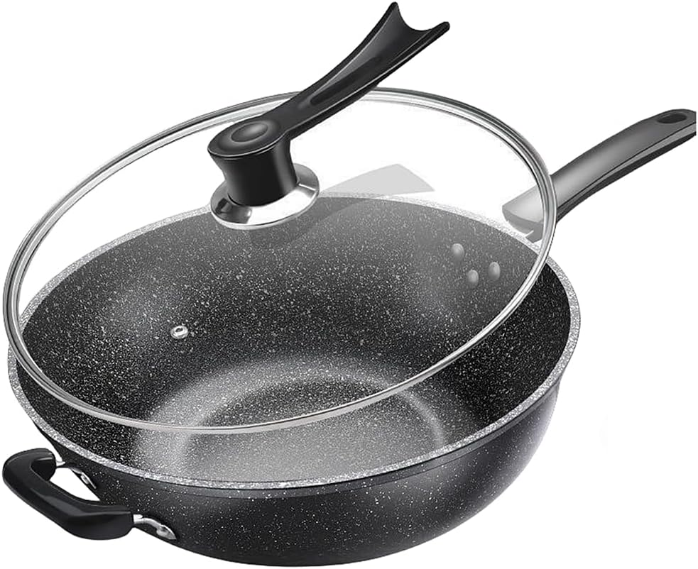 Amazon.co.jp: フライパン 深型 炒め鍋 28cm/30cm/32cm/34cm 蓋付き 焦げ付きにくい 5層構造 中華鍋 IH対応 ガス火対応 オール熱源対応 お手入れ簡単 ノン ...