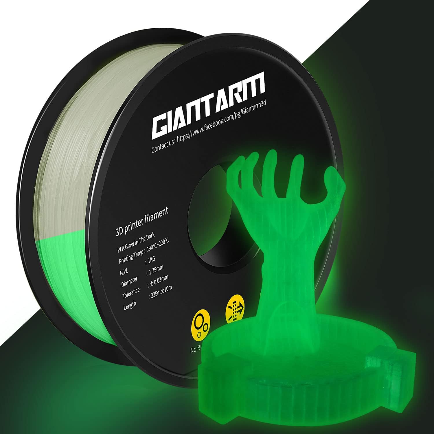 GIANTARM PLA Filament 1.75mm PLA Fluorescent Green Luminous, Glow in ...