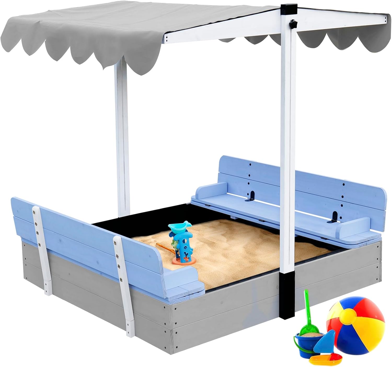 FunXplore Kids Sandbox with Cover Outdoor Sand Box with Lid Wooden Sand ...