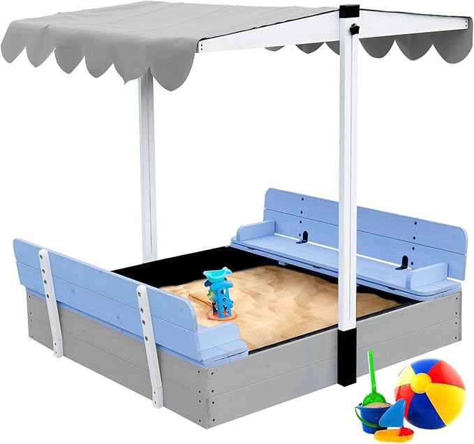 Amazon.com: FunXplore Wooden Kids Sandbox with Lid Sand Box with Cover ...