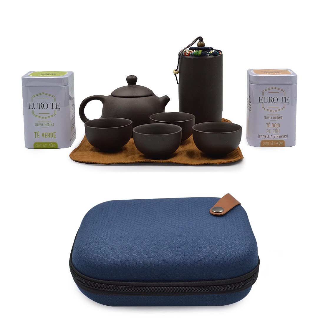 EURO TE Set Gong Fu Cha Travel con 1 Lata de Té verde y 1 Lata de Té Pu ...