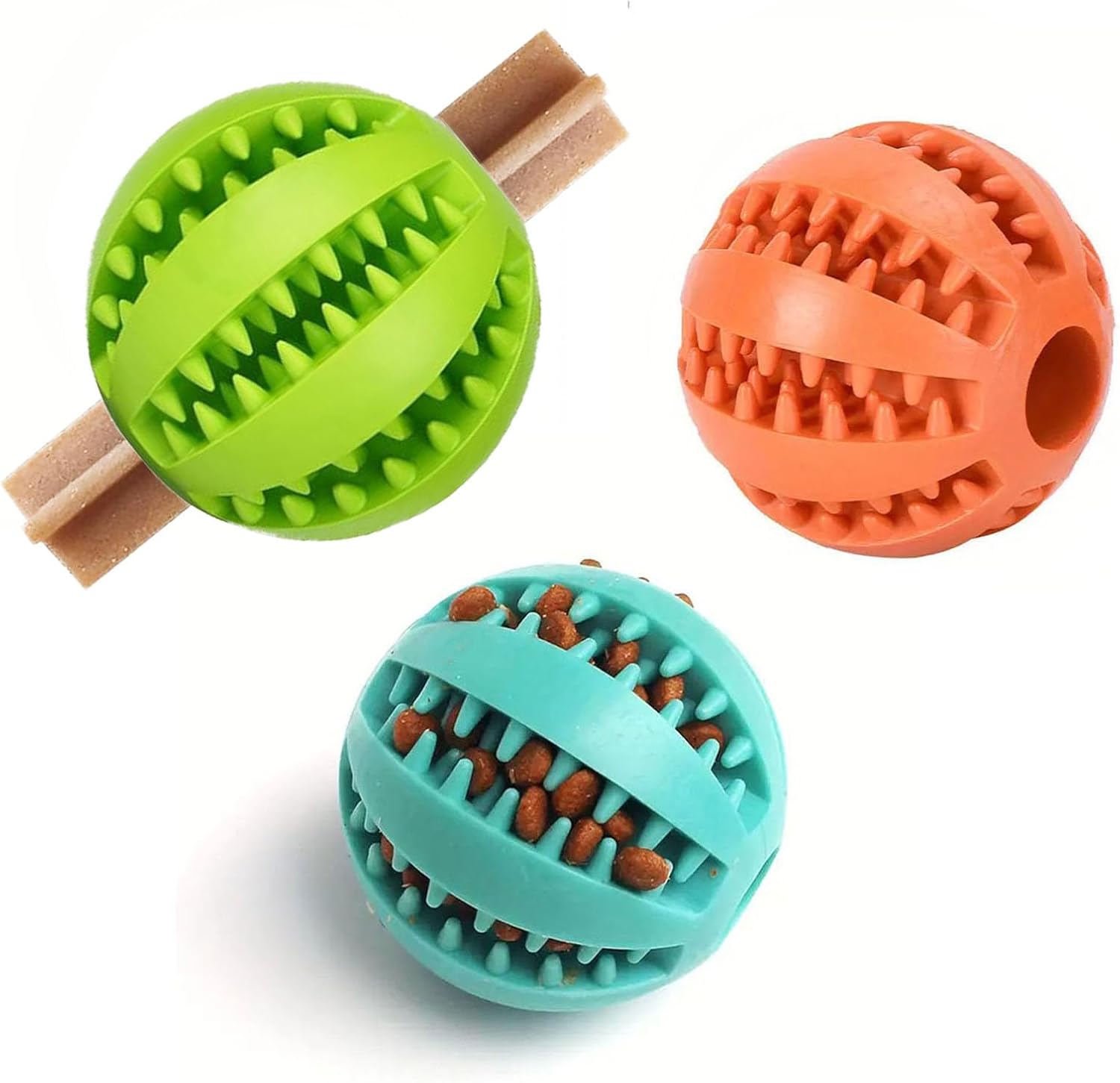 HUAOAO 3 Pcs Treat Dispenser Ball, Dog Treat Ball, Rubber Interactive ...