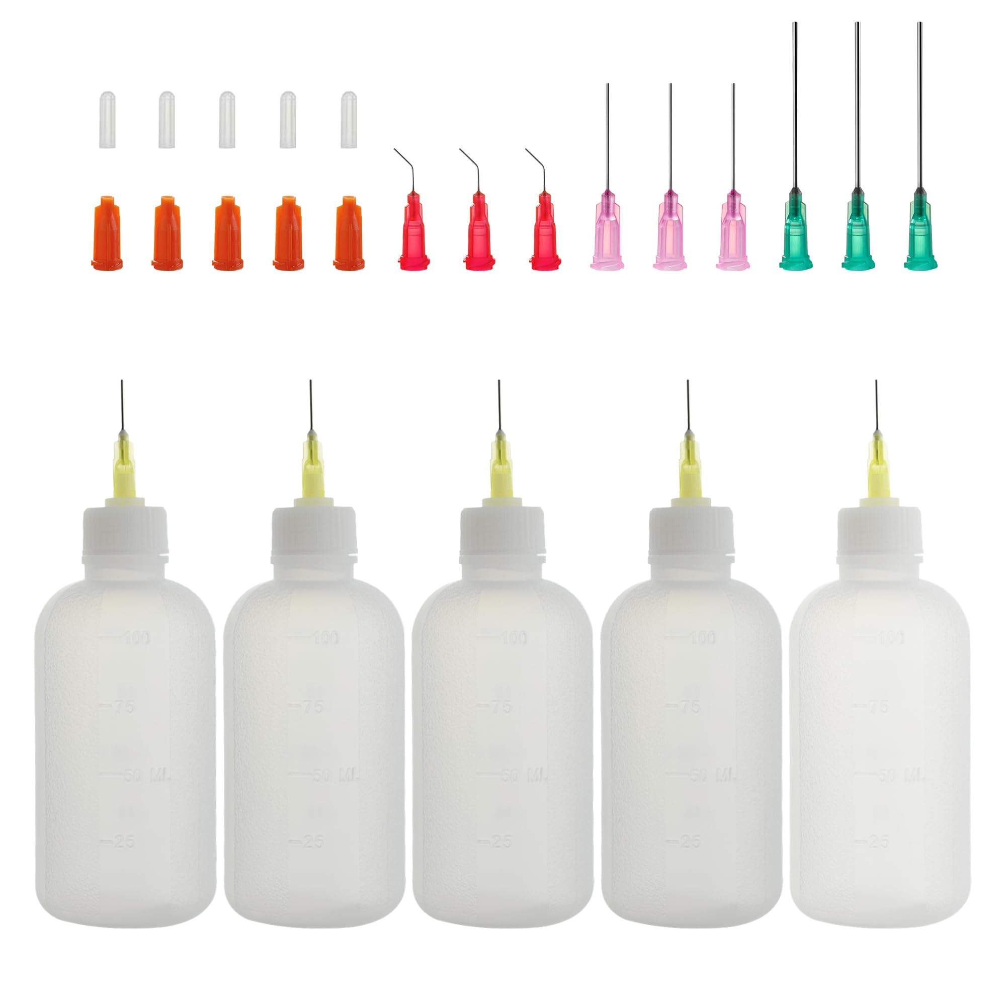 Needle Bottle Applicator 100ml 5Pcs, Precision Needle Tip Glue Bottle ...