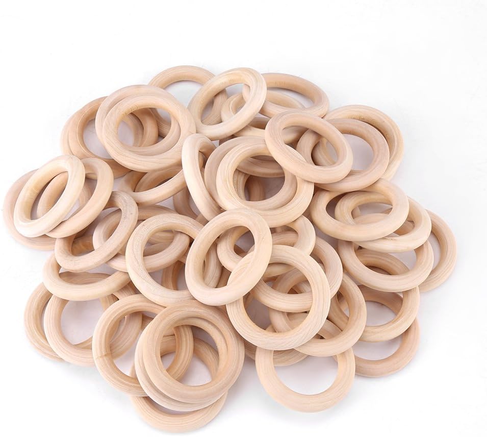 Amazon.com: 50pcs Natural Wood Rings Circle Unfinished Natural Wooden ...