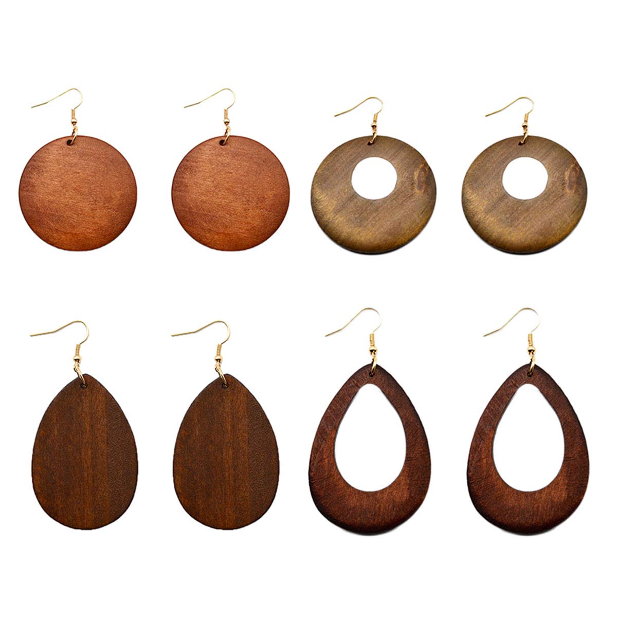 Amazon.com: 4 Pairs Ethnic Big Geometric Round Circle Teardrop Wood ...