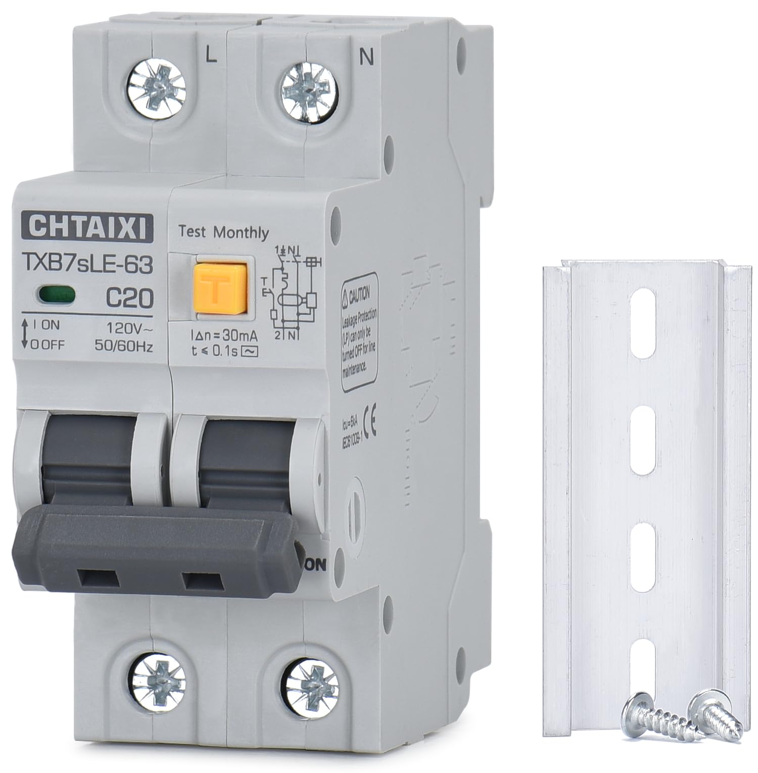 Buy Ground Fault Circuit Breaker, 20 Amp 120V AC DIN Rail Residual ...