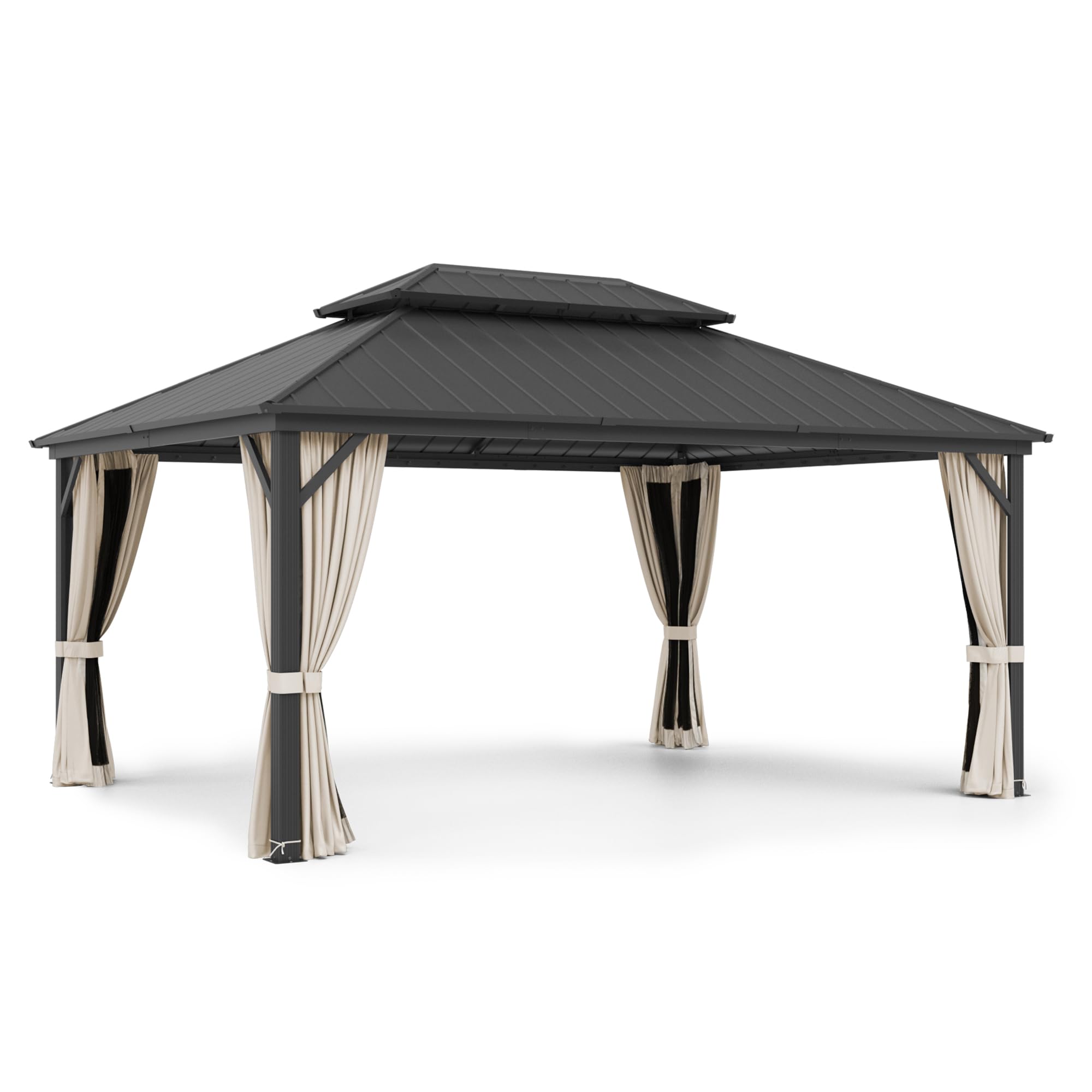 LUE BONA 12x16 Hardtop Gazebo, Galvanized Steel Double Roof Permanent ...