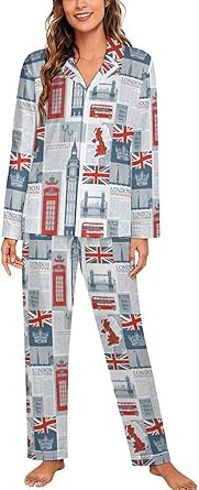Amazon.com : Theme of UK and London British Flag Women's Pajama Set ...