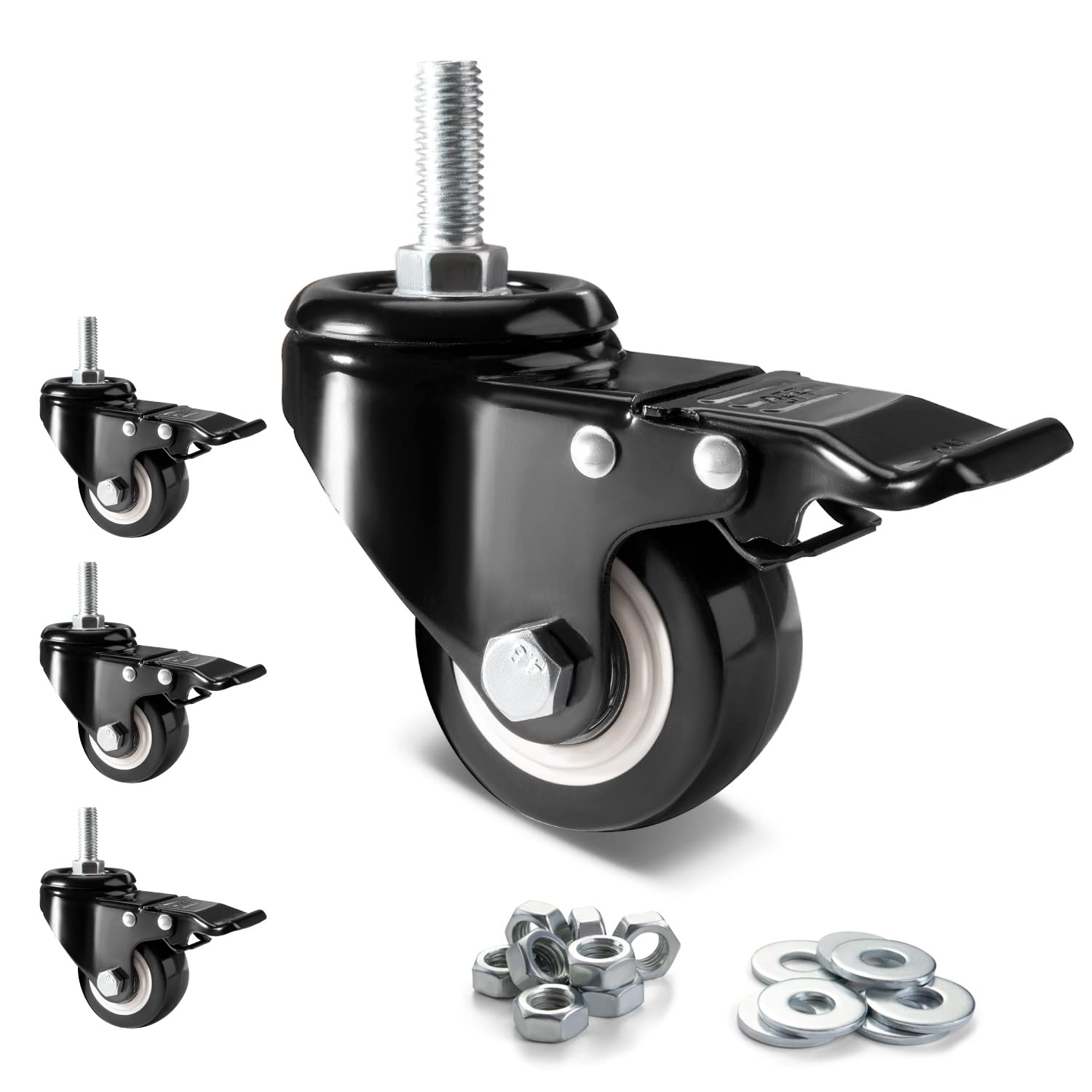 NINOSO 2.5 inch Threaded Stem Casters with Safety Dual Locking, Casters ...