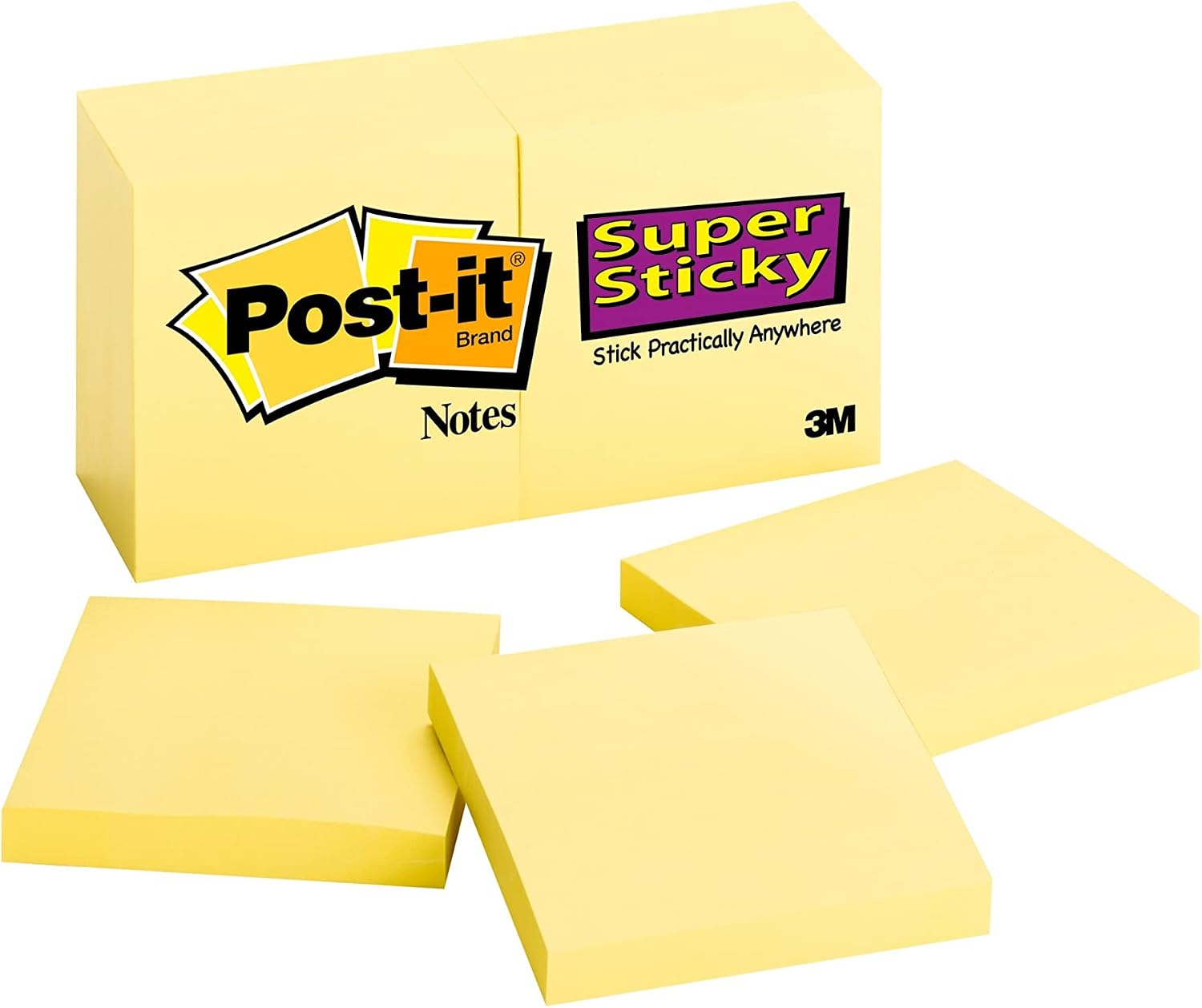 Post-it Super Sticky Notes, 3 x 3-Inches, Canary Yellow, 10-Pads/Pack ...