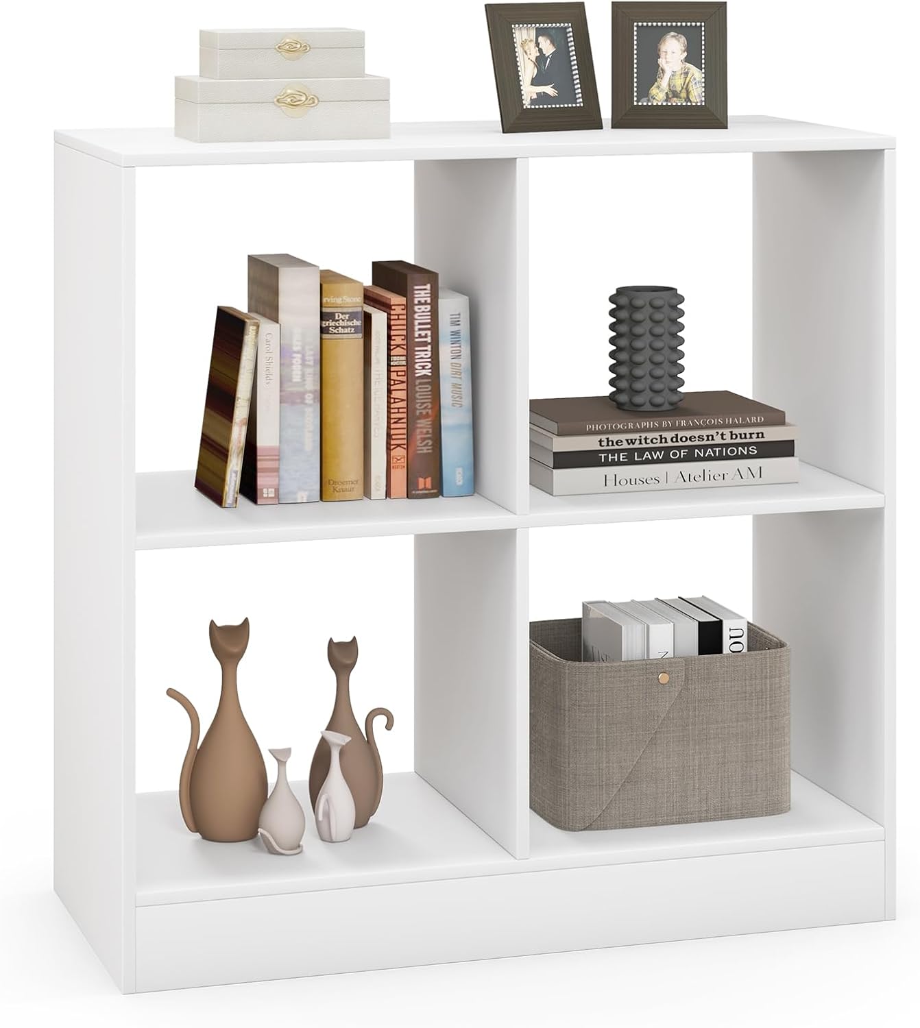 IFANNY Cube Bookcase, 2-Tier White Book Shelf with 4 Cubes, Small ...