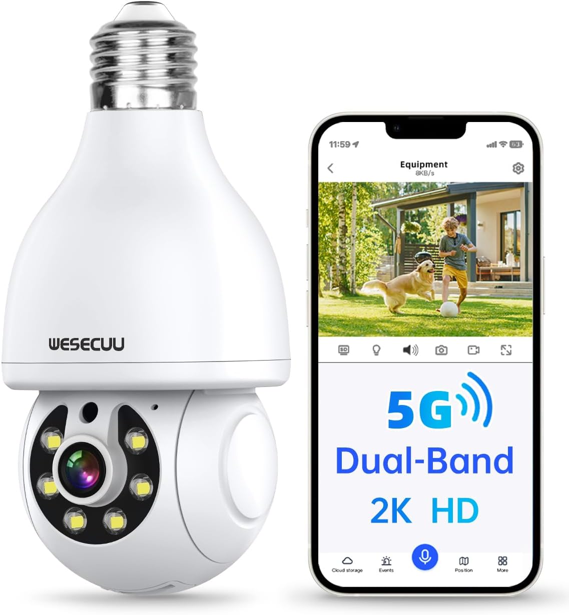 Amazon.com : 2K Light Bulb Security Camera 5G&2.4G WiFi Security ...