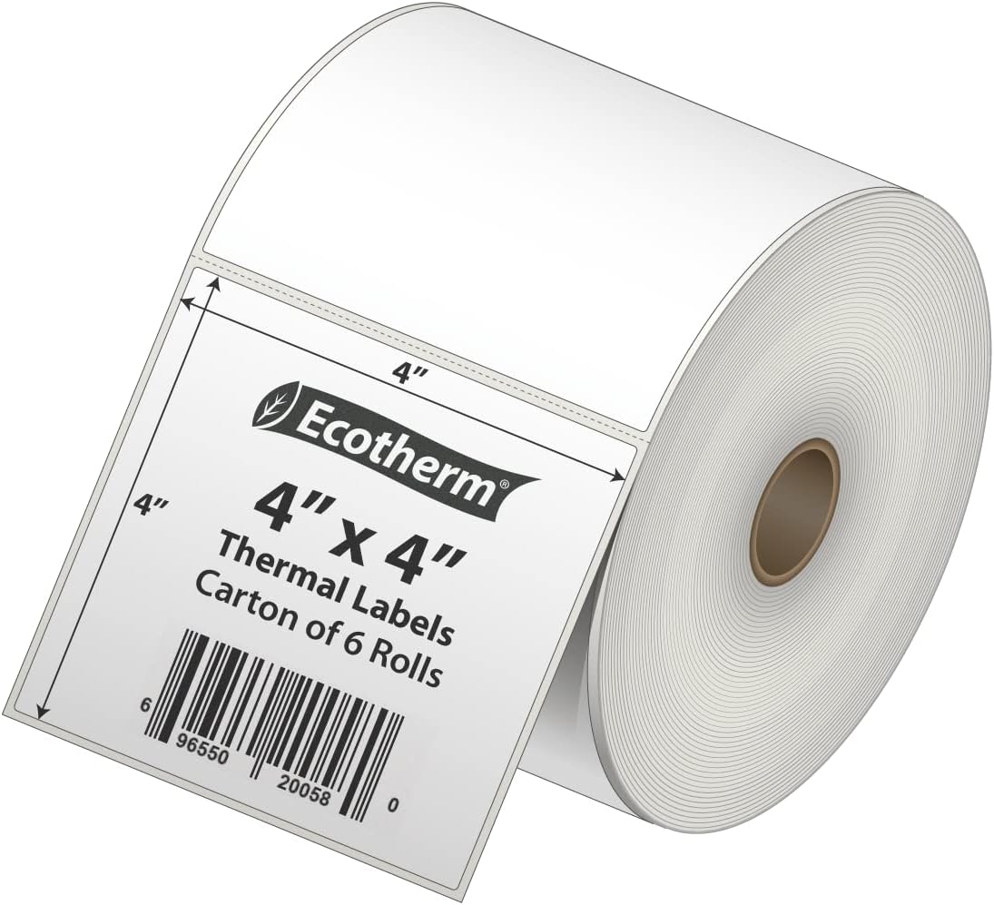 Ecotherm 4x4 Thermal Labels - 700 Paper Stickers Per Roll - 6 Rolls ...