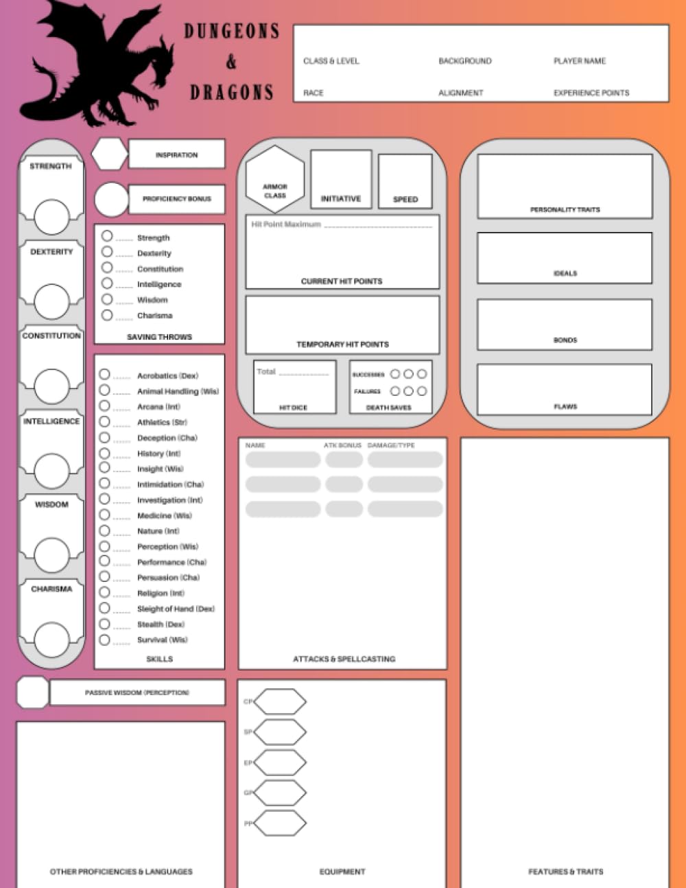 8.5x11 DND Campaign Journal: 5E Character Sheet Cover Lined Notebook ...