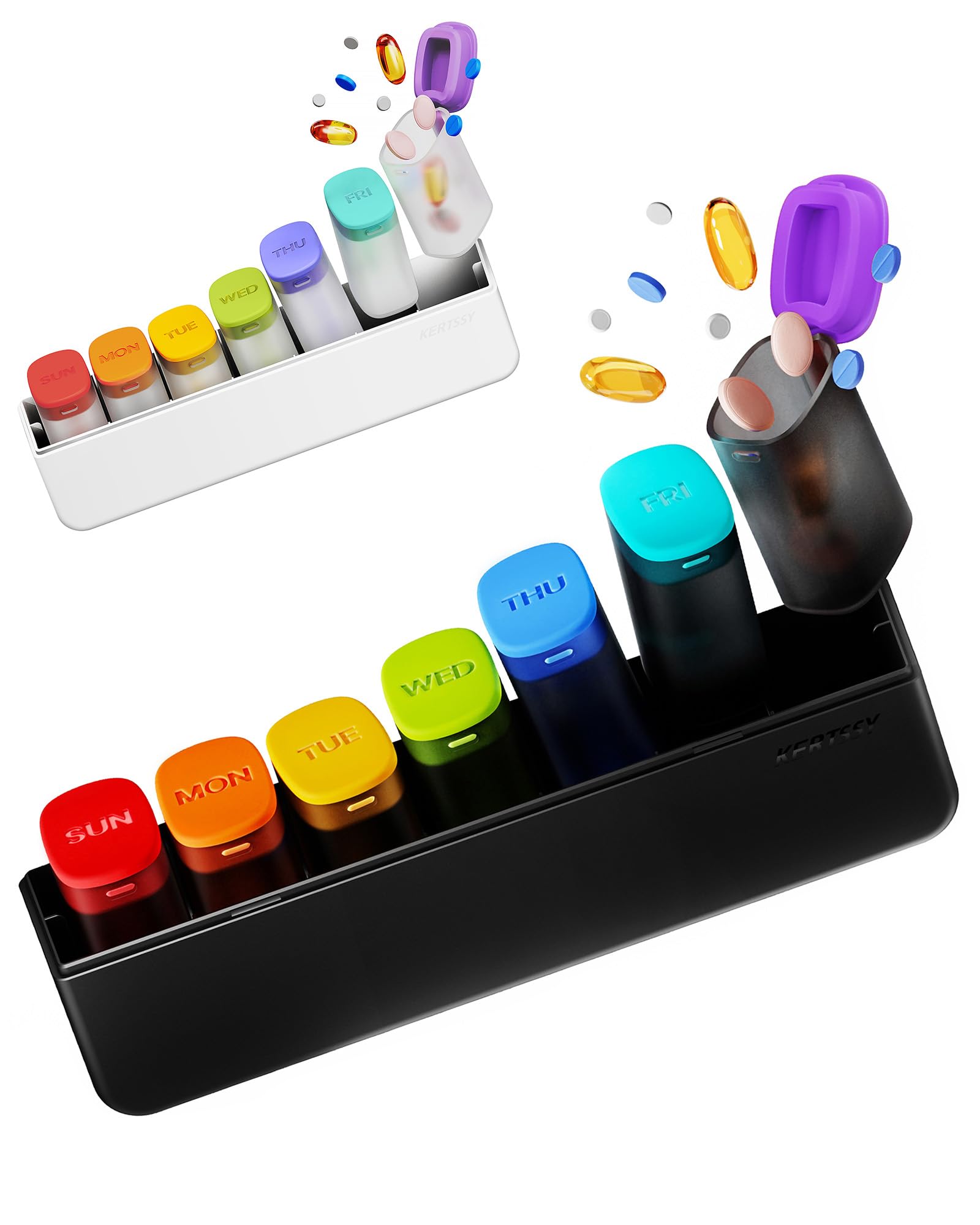 Amazon.com: 2 Packs Kertssy Weekly Pill Organizer 1 Time a Day - Black ...