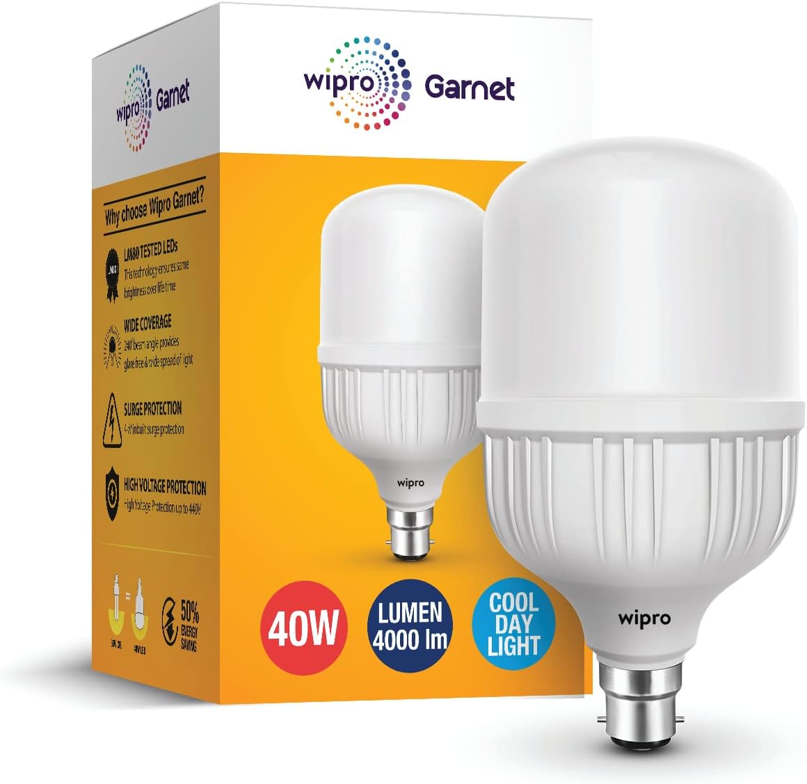 Buy wipro Garnet 40w LED High Wattage Bulb pack of 1 (coolwhite) Online ...