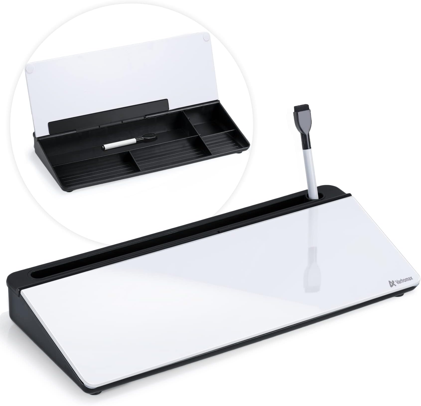 Varhomax Glass Desk Whiteboard with Storage, Desktop Organizer to-do ...
