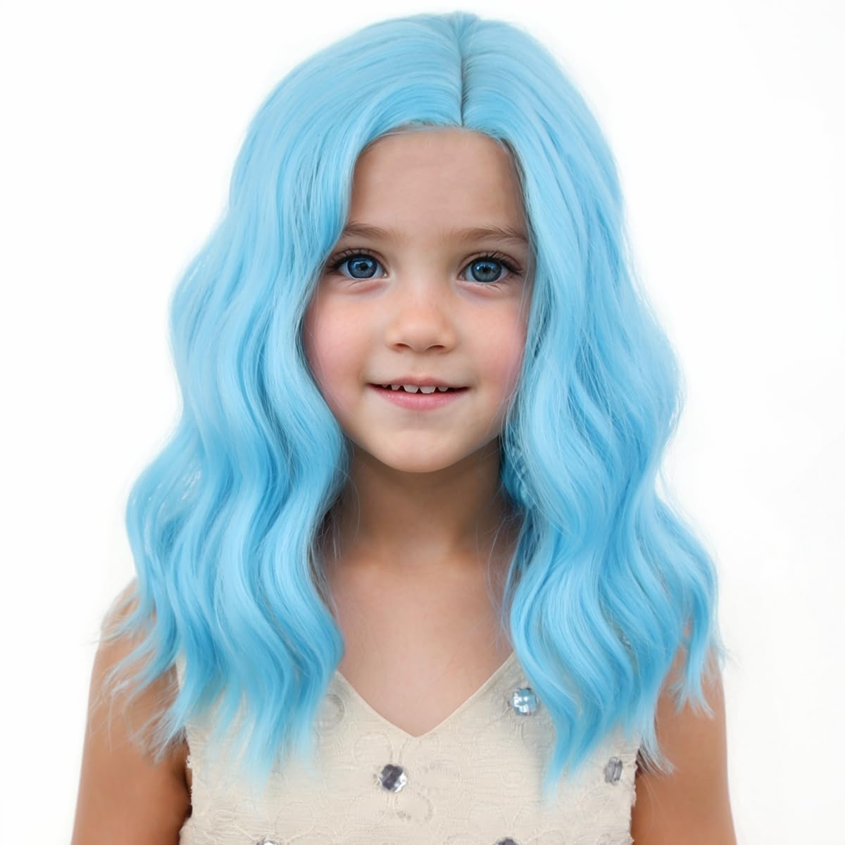 Amazon.com : PATTNIUM Kids Blue Wig Short Wavy Wig Light Blue Wig for ...