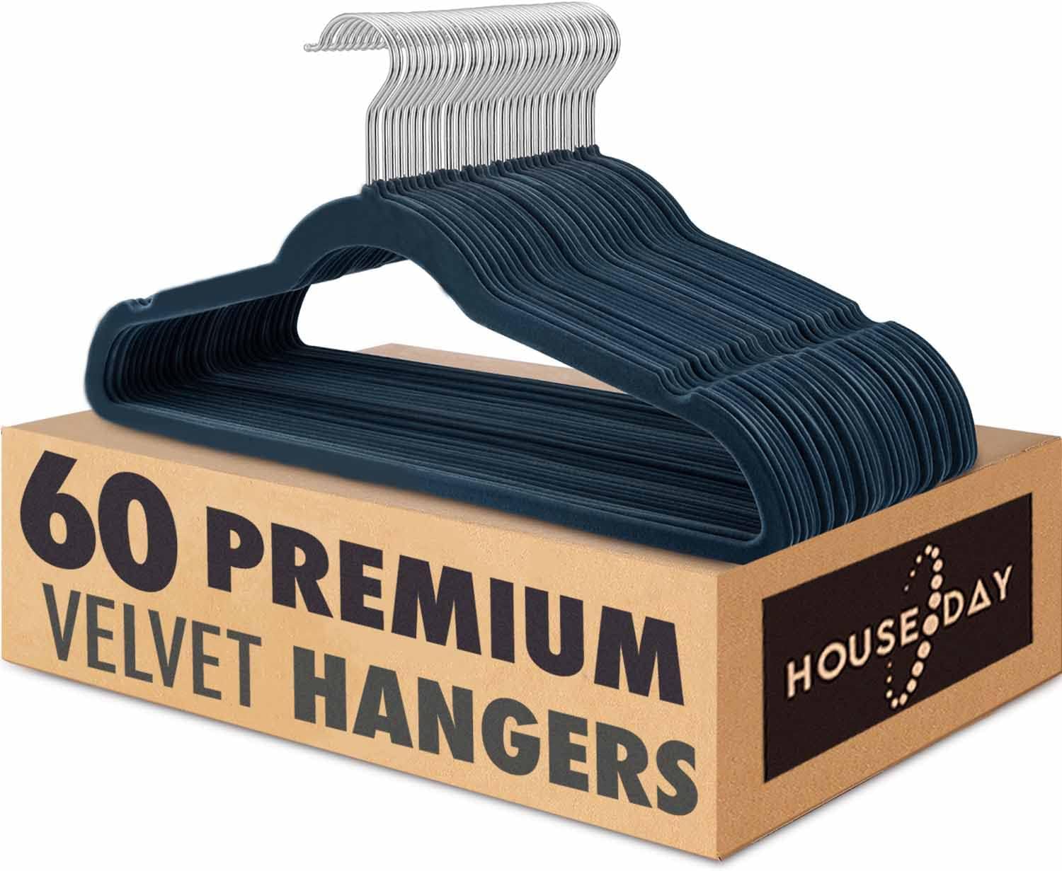 Amazon.com: House Day Navy Blue Velvet Hangers 60 Pack, Premium Clothes ...