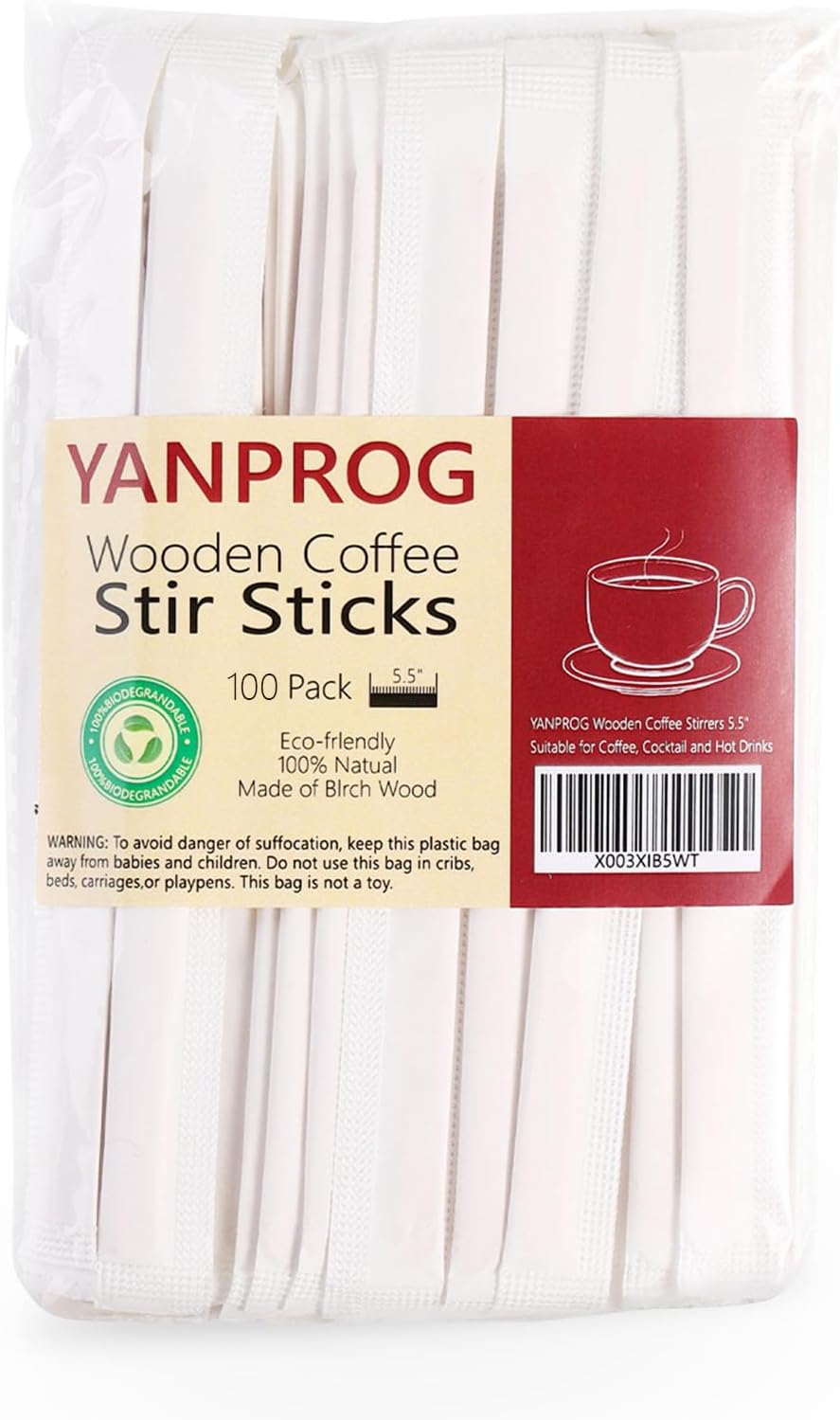 Amazon.com: ANTETOK 100Pcs Wooden Coffee Stirrers Paper Wrapped 4.3Inch ...