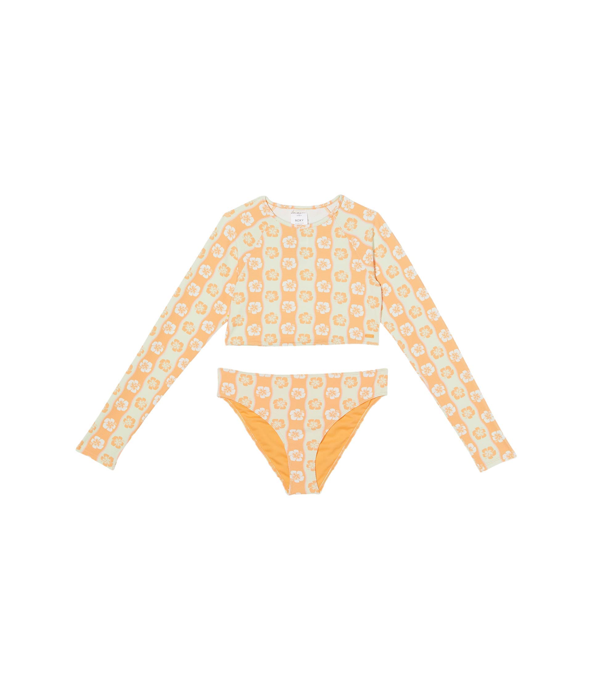 Roxy Girl's Wavy Flower Long Sleeve Crop Top Set (Big Kids) Ambrosia ...