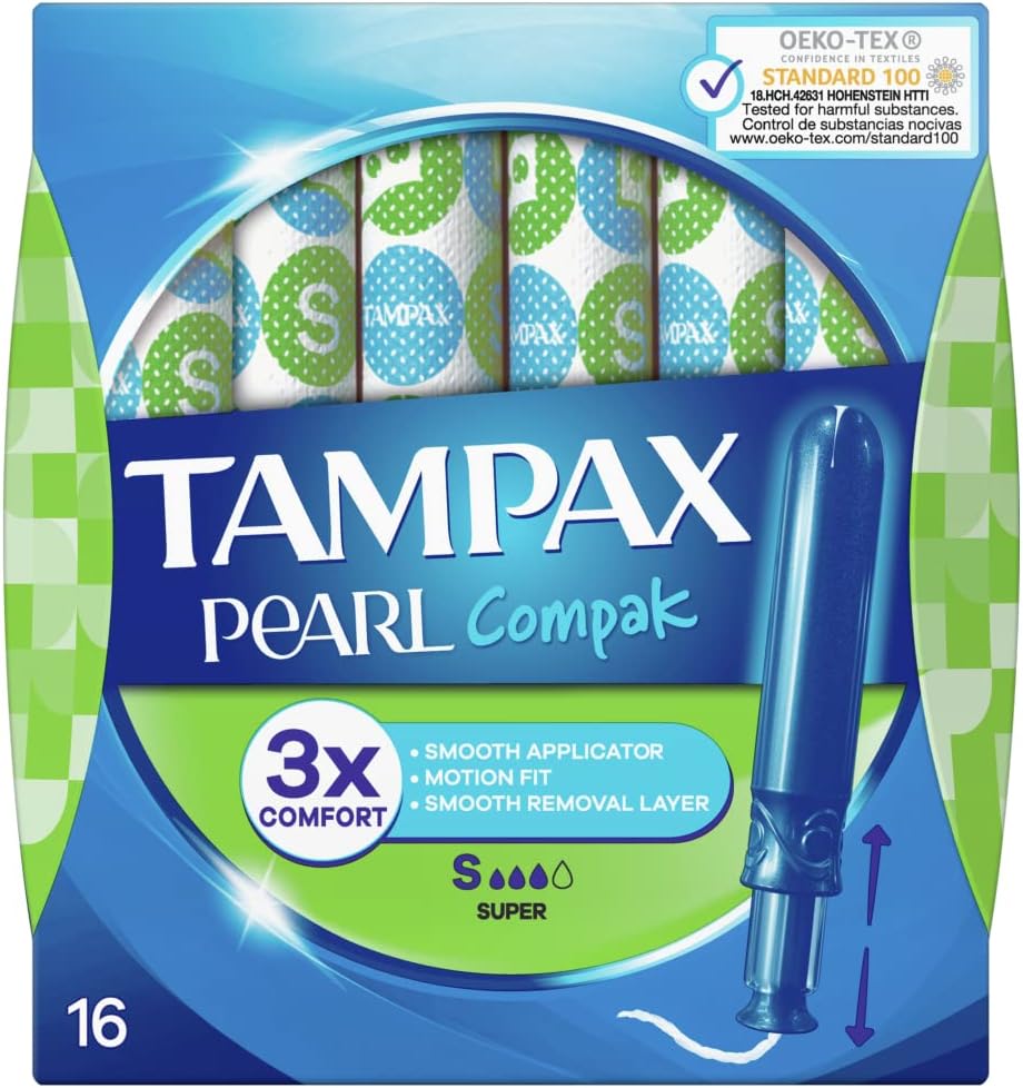 Tampax Pearl Compak Super Tampons with Applicator, Pack of 16 : Amazon ...