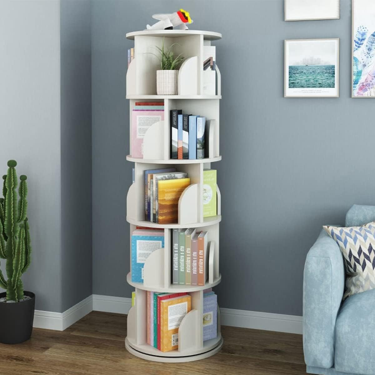 Amazon.com: Gdrasuya10 5 Tier Rotating Bookshelf 360° Revolving ...
