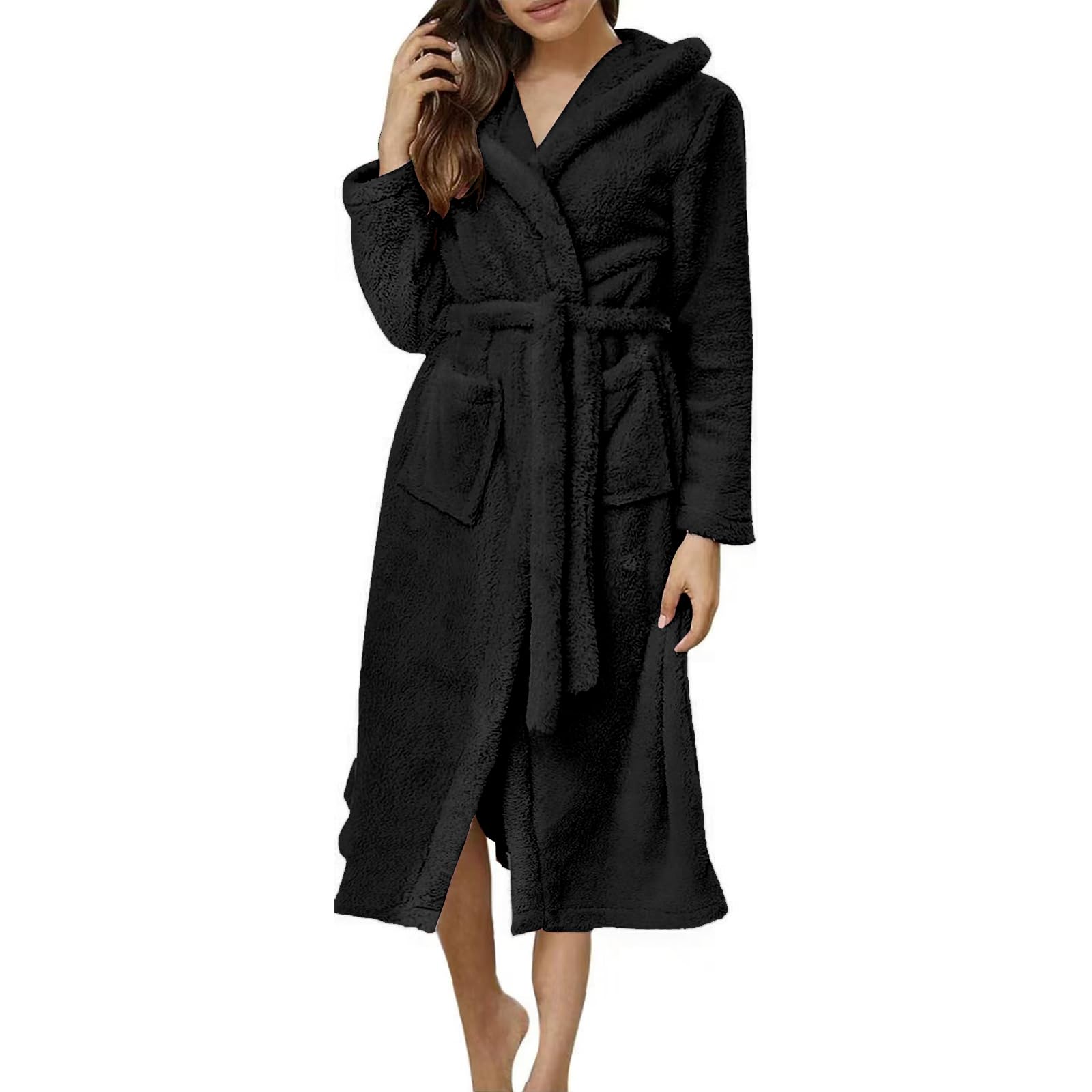 Women Long Hooded Plush Robe, Long Womens Fleece Robes With Hood Soft ...