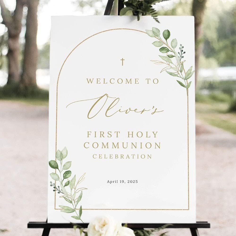 Amazon.com: First Communion Welcome Sign Template, Greenery Arch ...