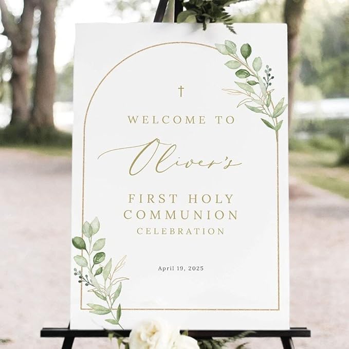 Amazon.com: First Communion Welcome Sign Template, Greenery Arch ...