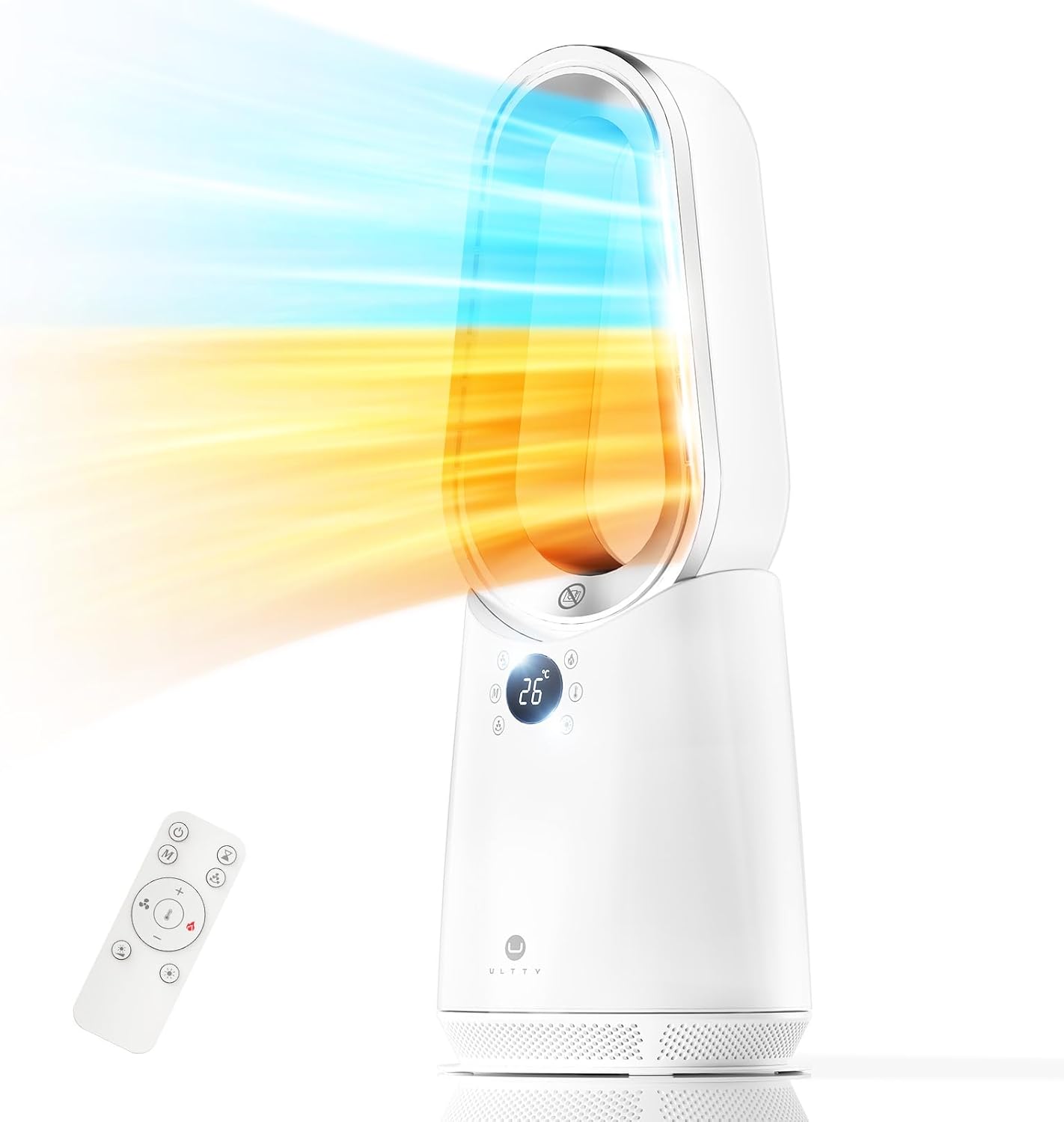 ULTTY Bladeless Tower Fan, Space Heater & Cooler Fan Combo with Remote ...