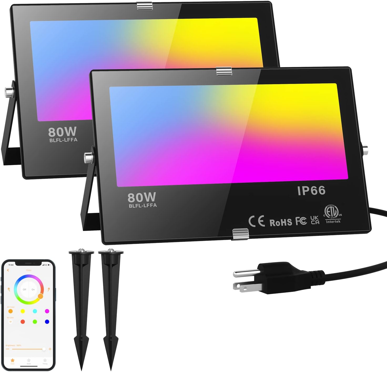 LED Flood Light Outdoor, 800W Equivalent 8000LM, Smart RGB Landscape ...