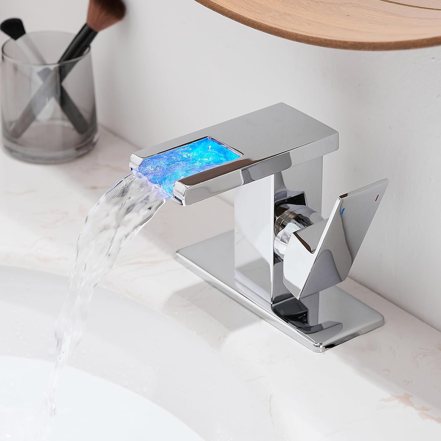 BESy LED Stainless Steel Waterfall Bathroom Faucet, Single Hole ...