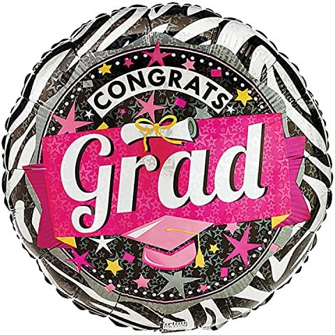 Amazon.com: Congrats Grad Pink & Zebra Print 17" Mylar Balloon : Home ...