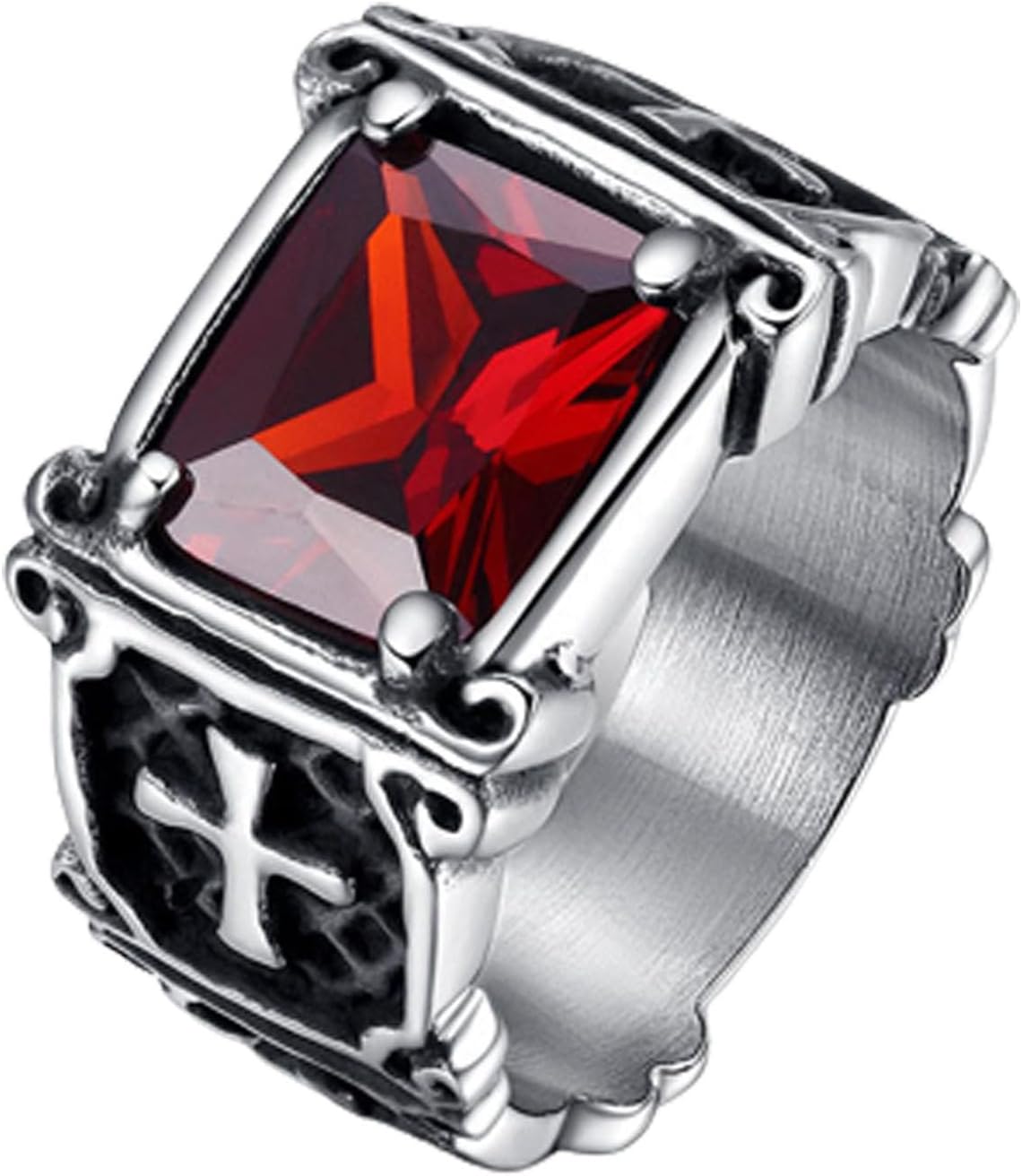 PYTALI Garnet Ring for Men S925 Sterling Silver Oxidized Gothic Punk ...