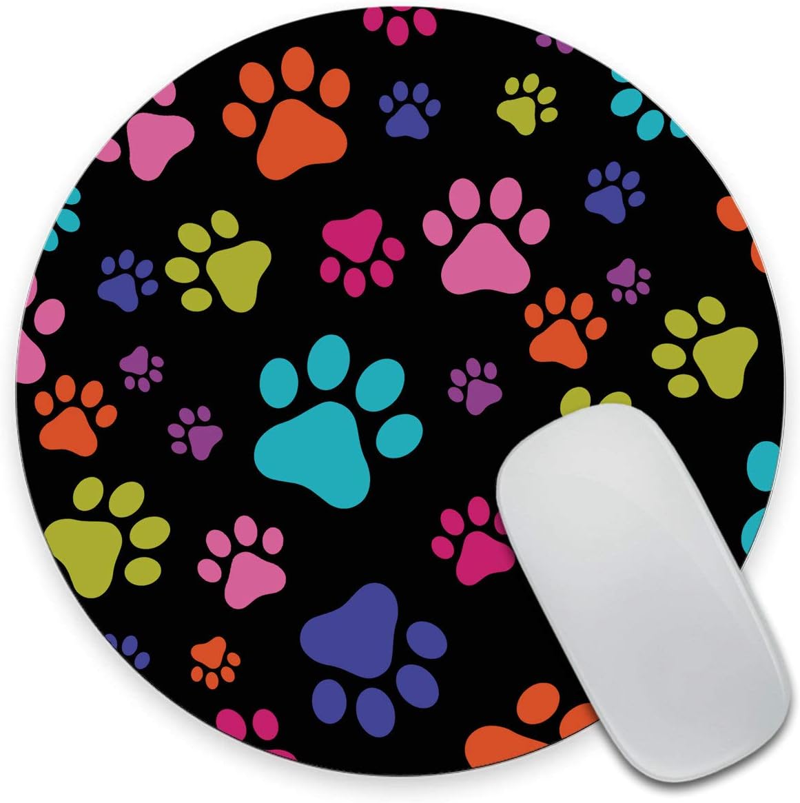 Amazon.com: Amcove Non-Slip Round Mousepad, Multicolor Dog Paws Mouse ...