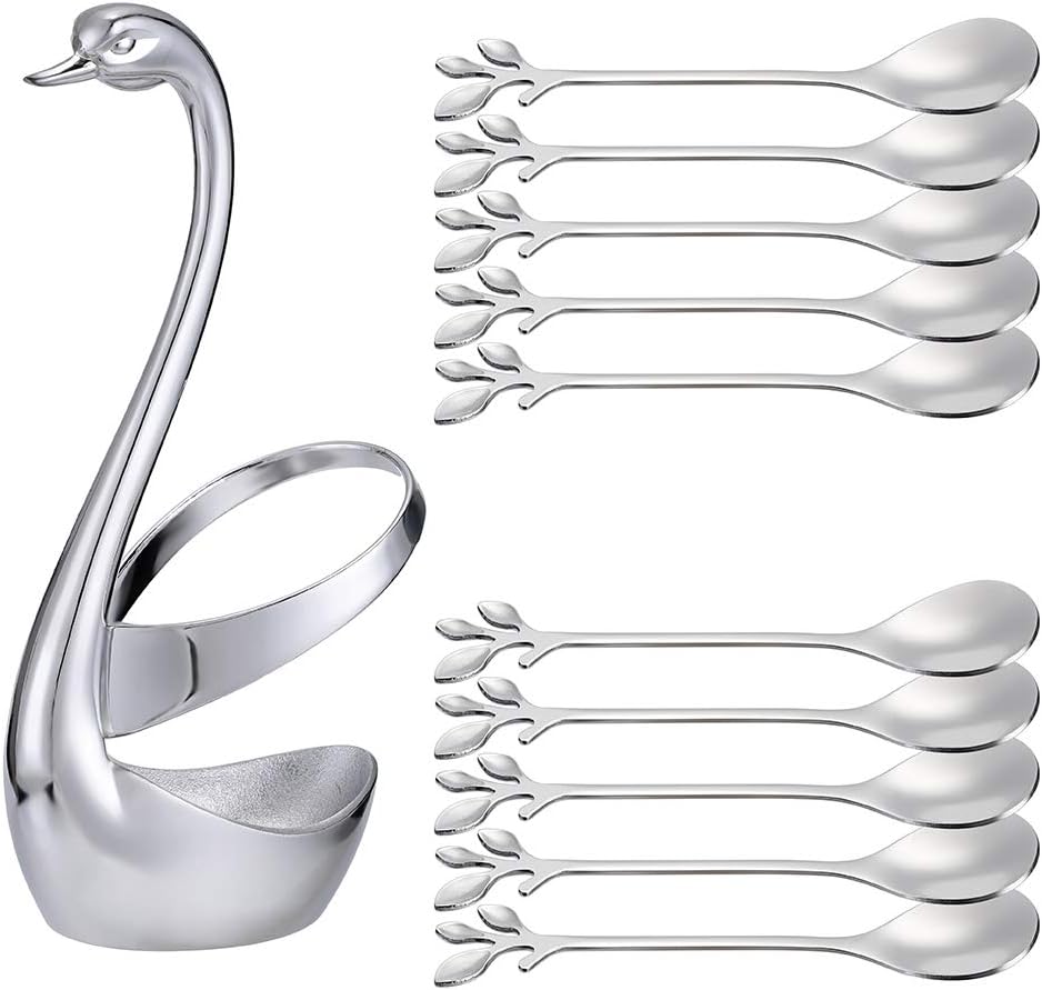 Amazon.com: Decorative Swan Base Holder with 10pcs 4.7’’ Coffee Spoon ...