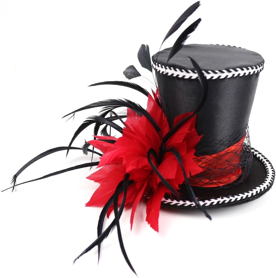 Amazon.com: WIFYIEN Women's Fascinator Party Top Hat in Red, One Size ...