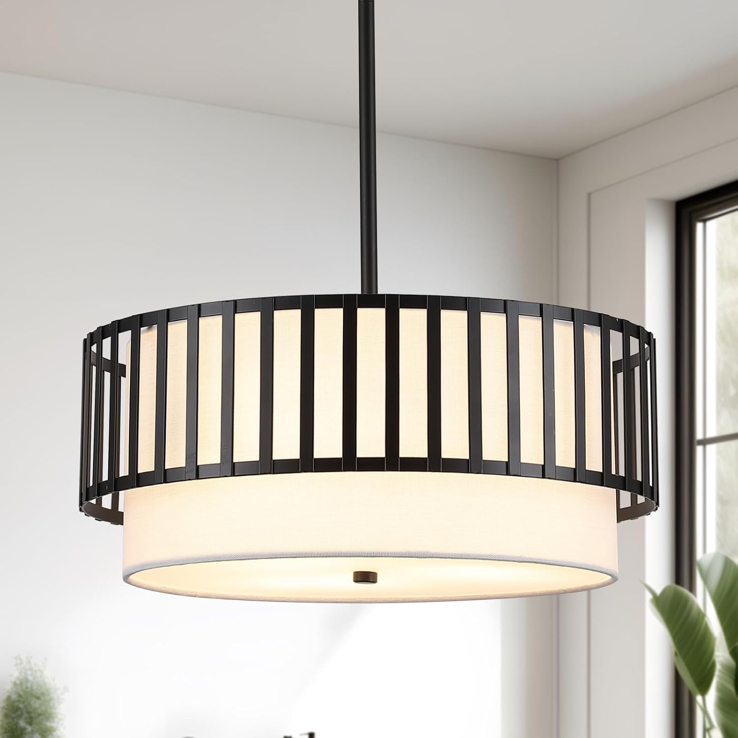Snapklik.com : MWZ Black 3-Light Drum Chandeliers For Dining Room, 16.5 ...