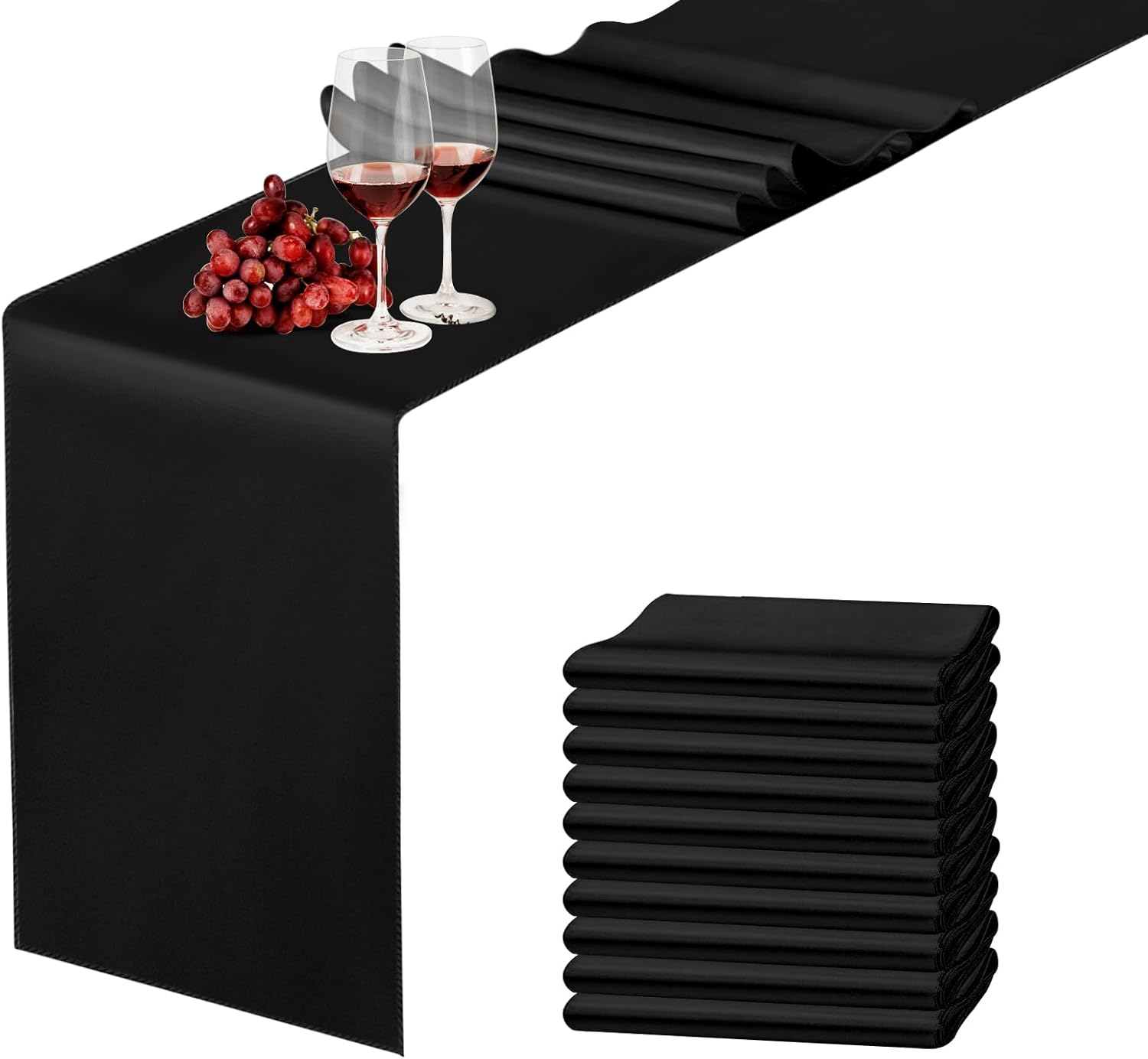 Amazon.com: Luxurytex Black Table Runner 10Pcs Satin Table Runner 12 x ...
