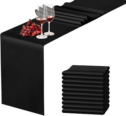Amazon.com: Luxurytex Black Table Runner 10Pcs Satin Table Runner 12 x ...
