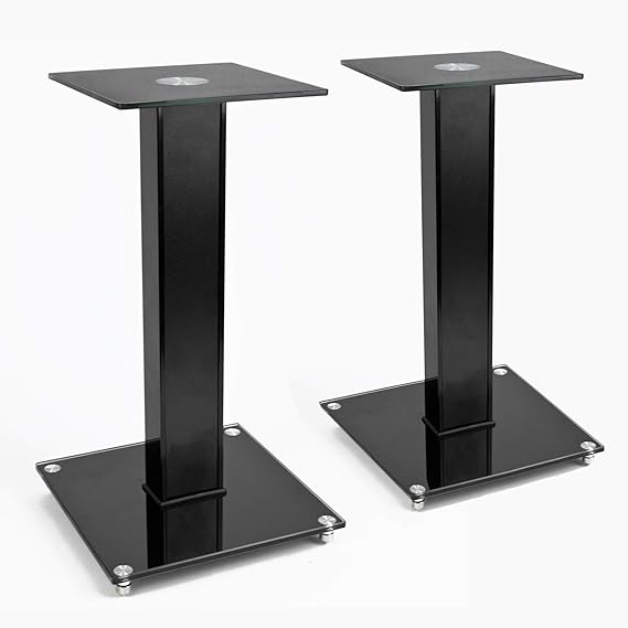 TekBox 2x SPEAKER STAND - Modern Black Glass Platform Units for ...