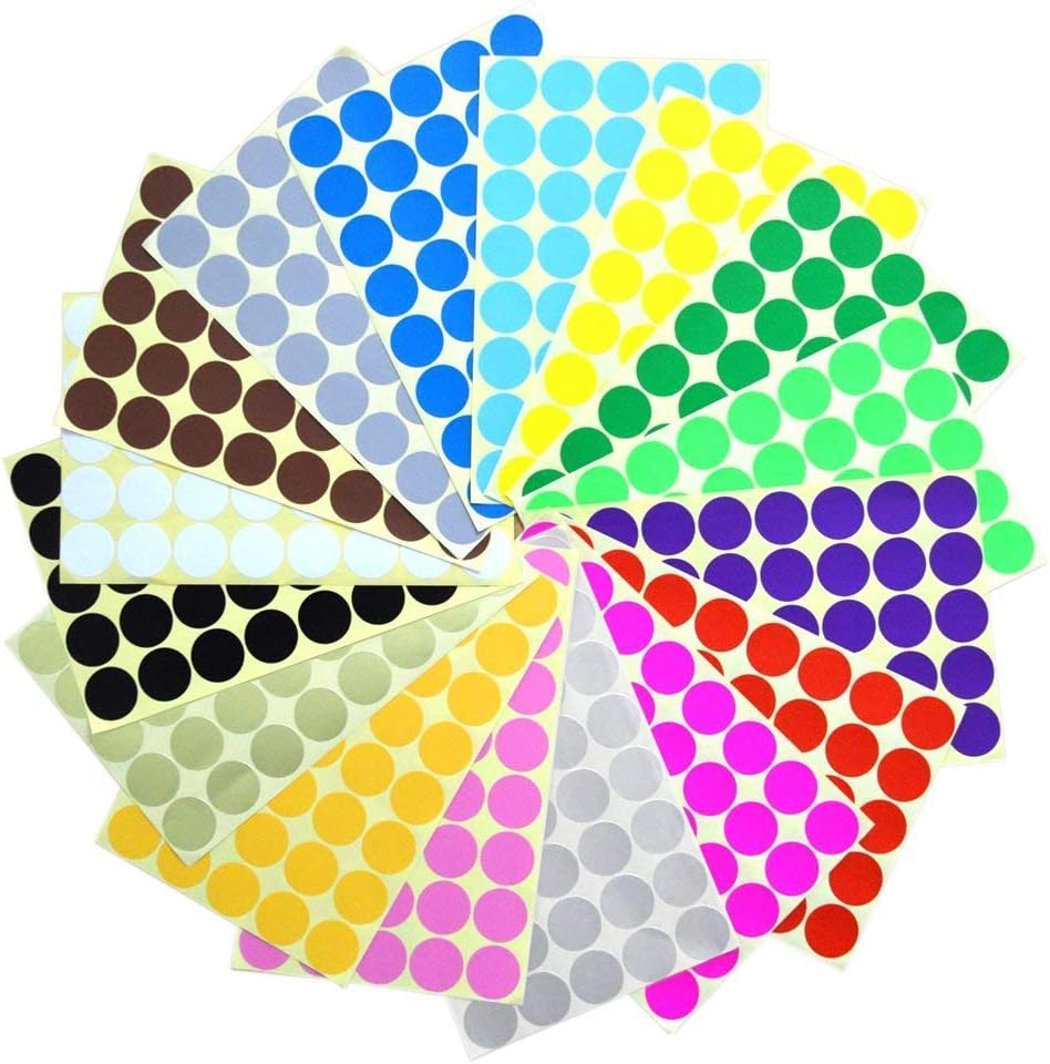 ZARRS Coloured Dot Stickers,13mm Round Sticker 14 Colours Handwritten ...