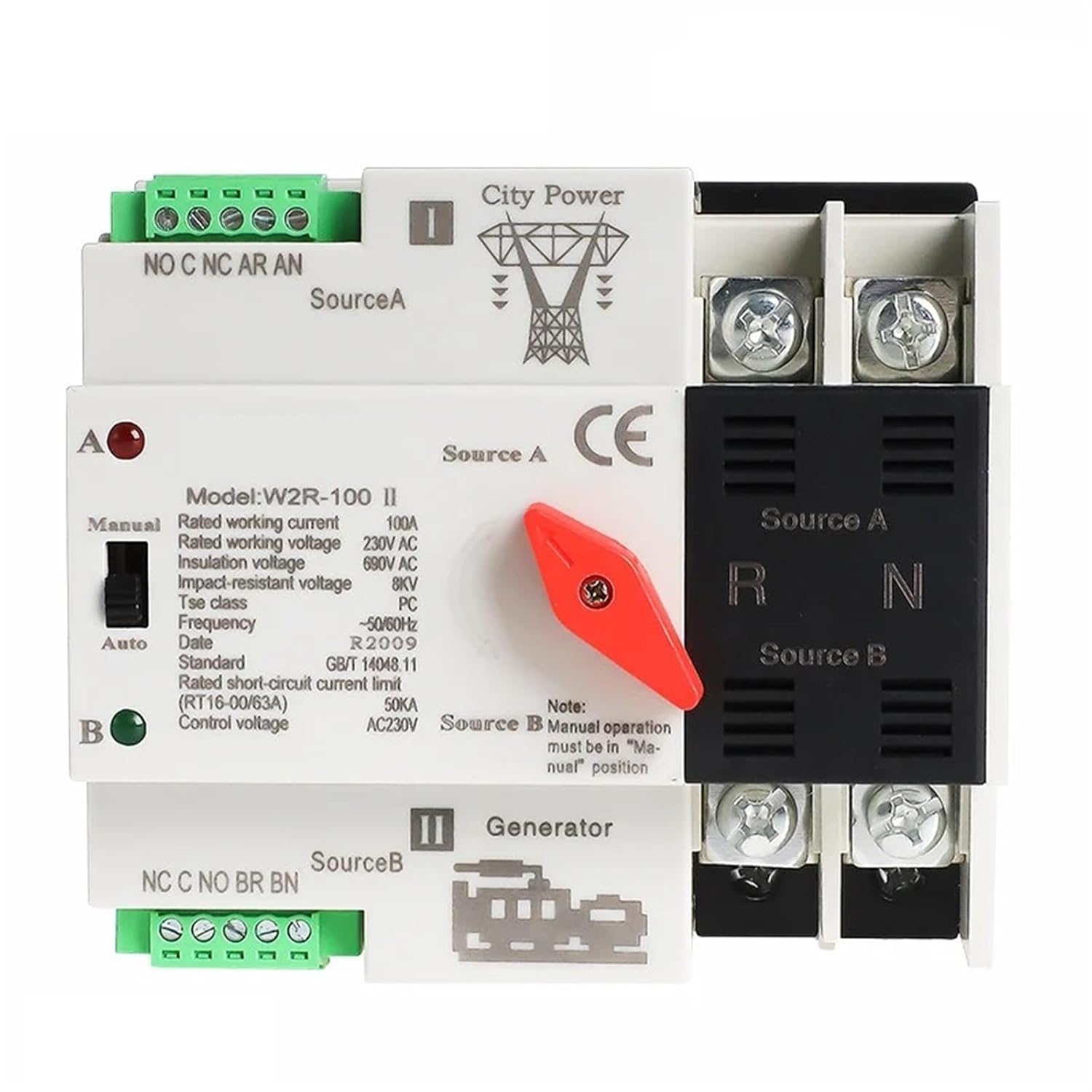 W2R Mini ATS 2P Automatic Transfer Switch Electrical Selector Switches ...