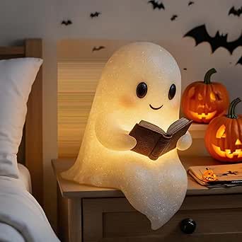 Cute Ghost Reading Book Lamp, Halloween Decor 3D LED Light Up Ghost ...