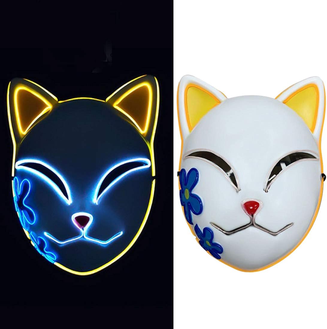 Buy Halloween Demon Mask Japanese Cartoon Fox Cat Replica LED Light Up ...