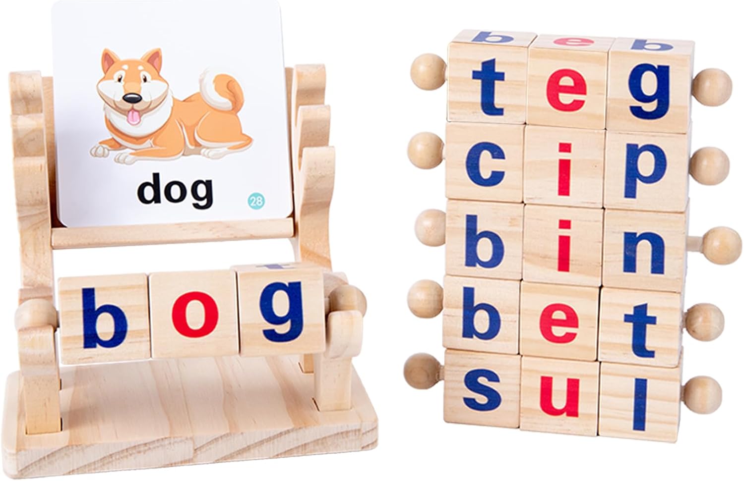 MR.HOKWY Wooden Spelling Games - Short Vowel Blocks for Kids Sight ...