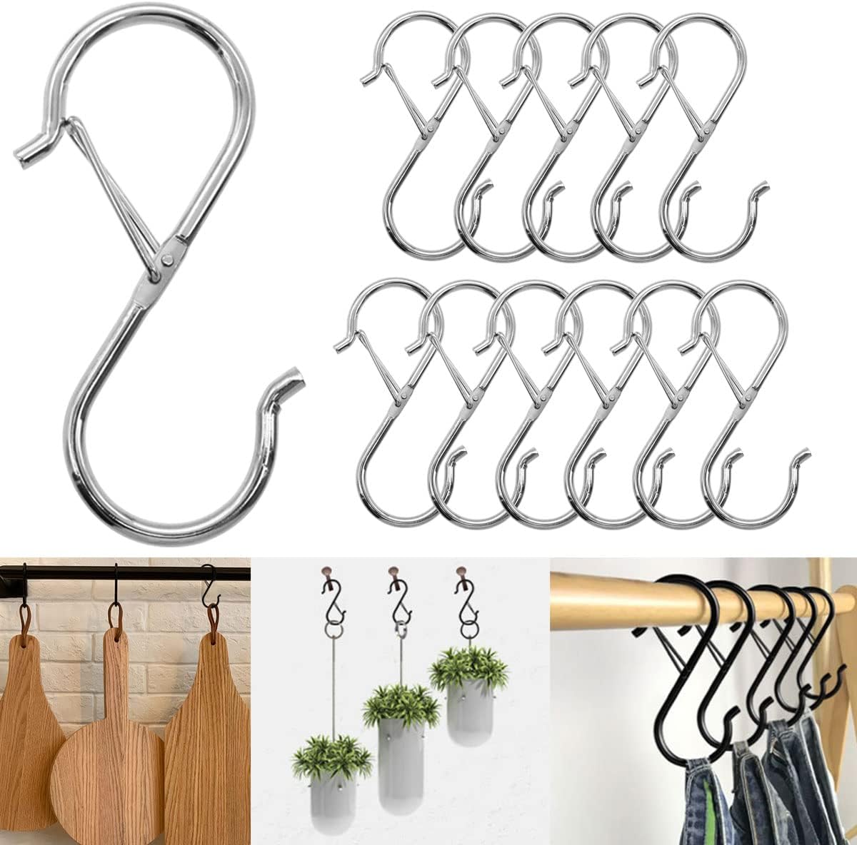 Amazon.com: GXHUANG Heavy Duty Metal Chrome Plated S Shape Hooks, Set ...