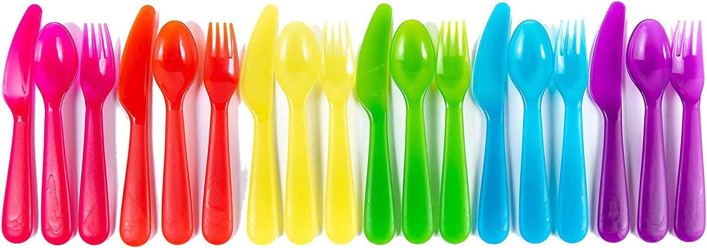 Cuddly Hippo Kids Plastic Dinnerware Set of 18 Multi Color Flatware ...